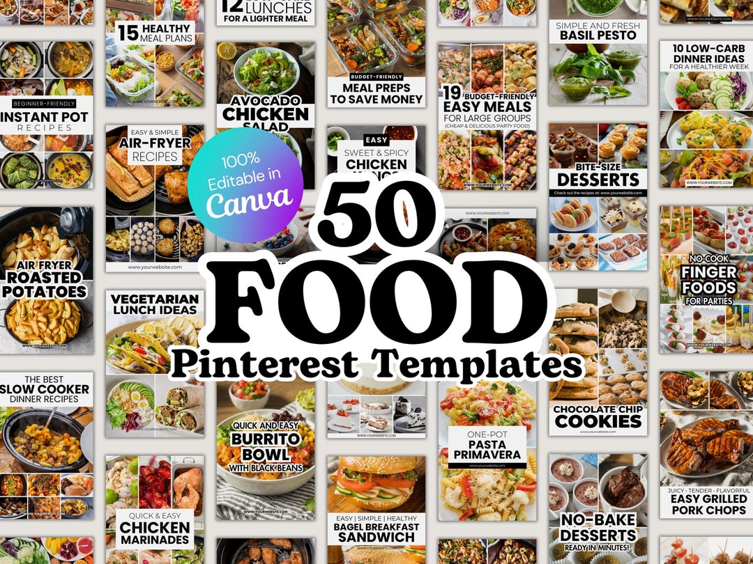 Food Blogger Pinterest Templates: Black and White Canva Designs ...