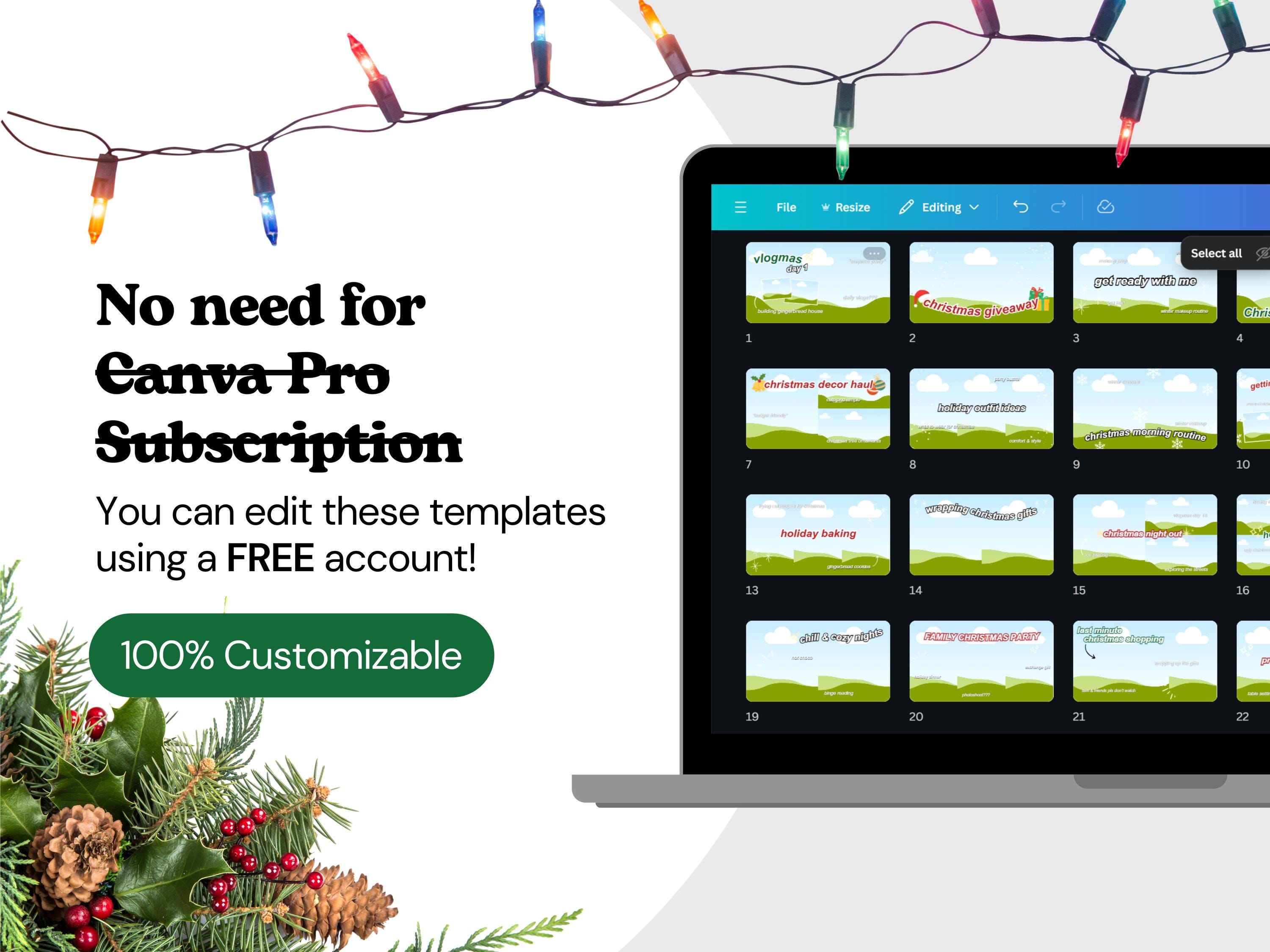 25 Vlogmas Youtube Thumbnails: Christmas Vlog Canva Templates - Etsy