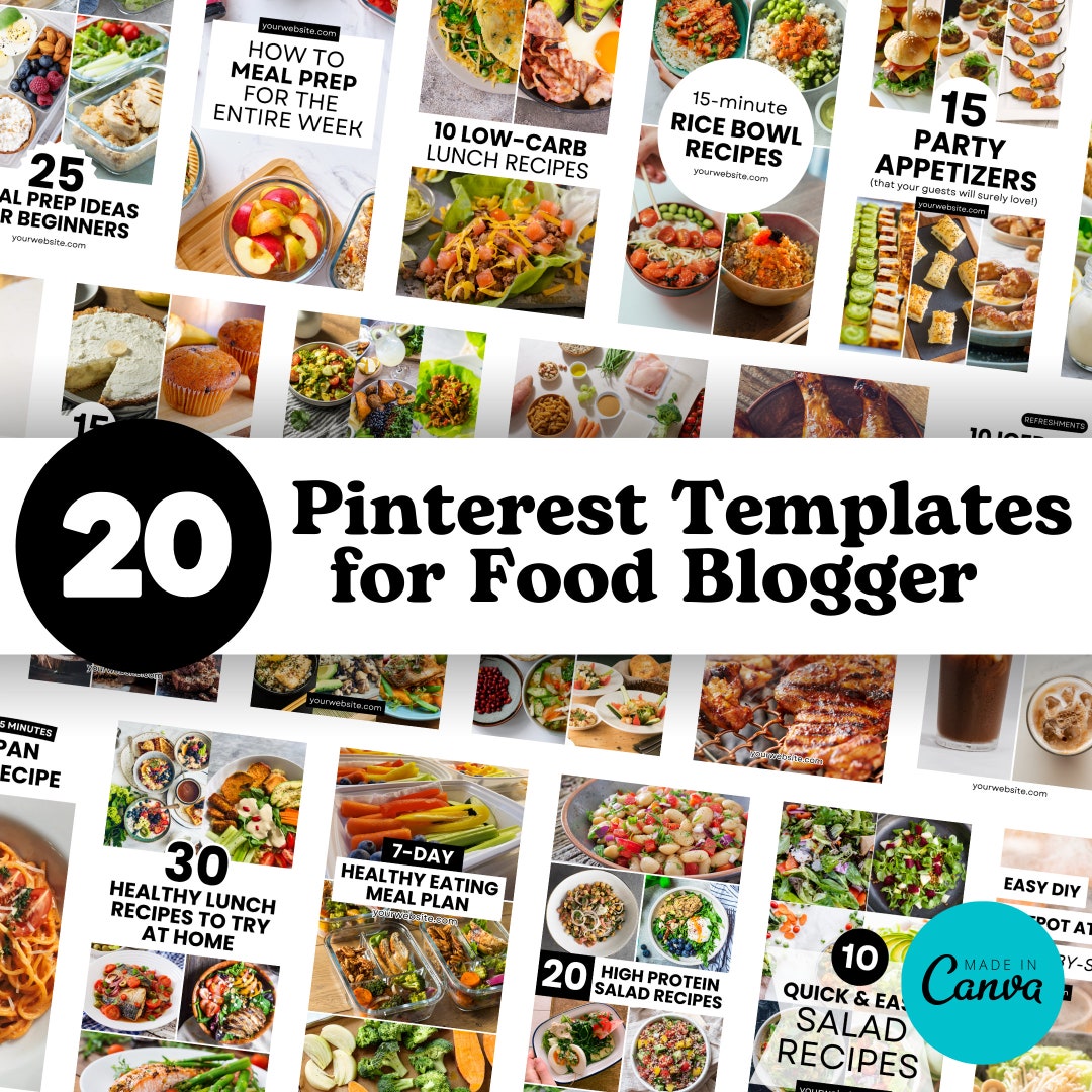 20 Food Blogger Pinterest Templates: Minimalist Black & White (canva ...