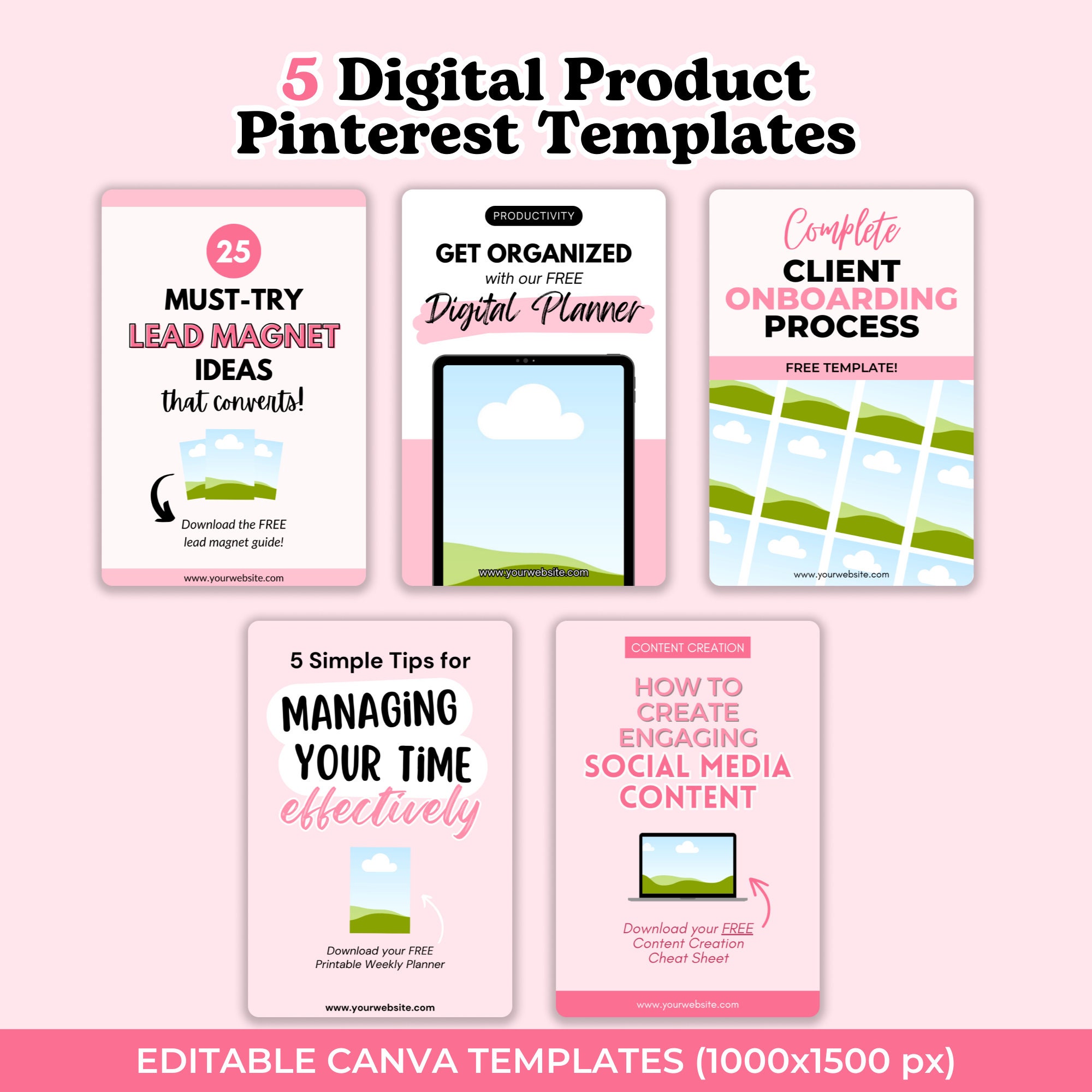 Pink Pinterest Templates for Canva: Bloggers & Coaches (digital ...