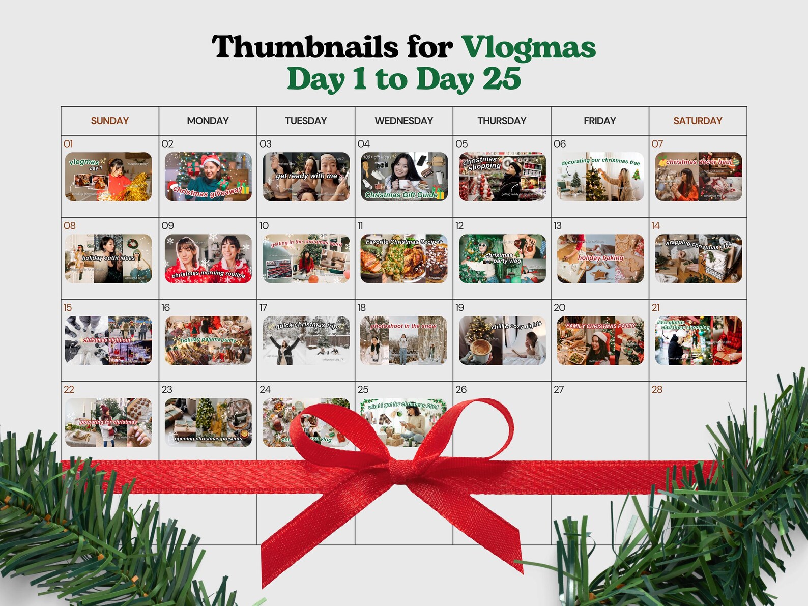 25 Vlogmas Youtube Thumbnails: Christmas Vlog Canva Templates - Etsy