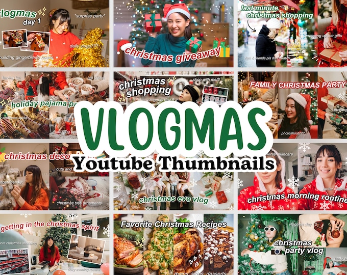 25 Vlogmas Youtube Thumbnails: Christmas Vlog Canva Templates - Etsy