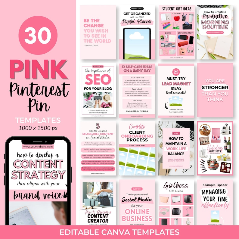Pink Pinterest Templates for Canva: Bloggers & Coaches (digital ...
