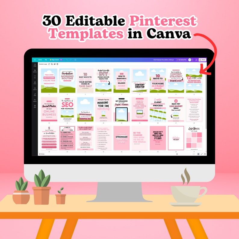 Pink Pinterest Templates for Canva: Bloggers & Coaches (digital ...