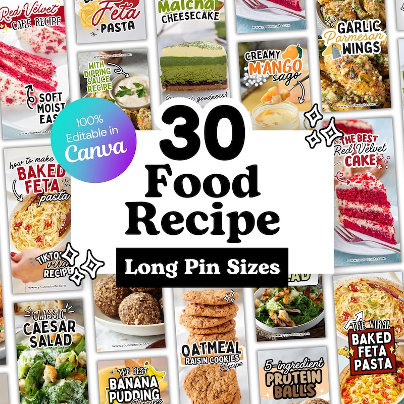 Canva Food Pinterest Pins Template - Etsy