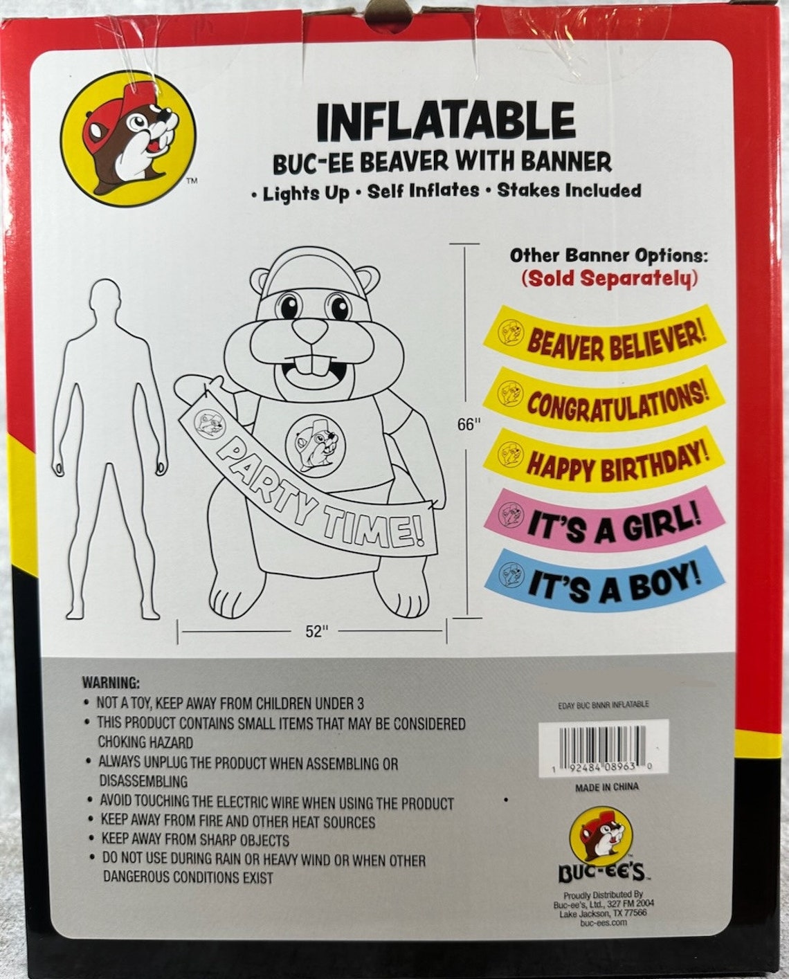 Customizable Buc-ee's 6ft Inflatable Beaver With Party Time Banner ...