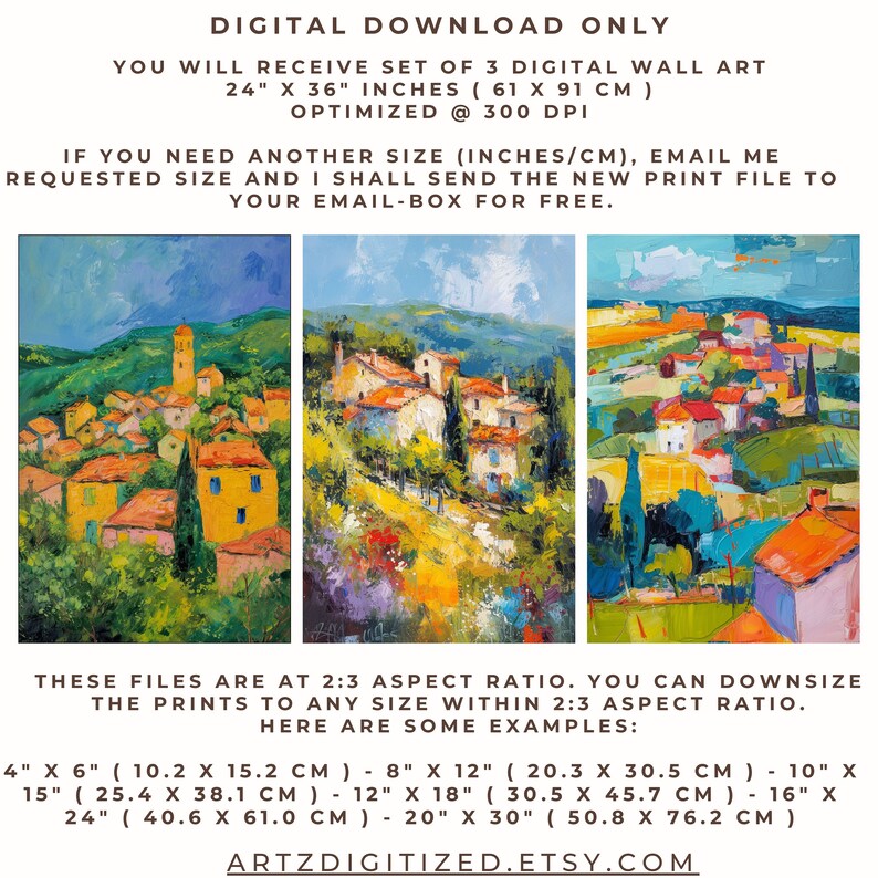 French Countryside Abstract Modern Art Set. Abstract Art Print Set of 3 ...