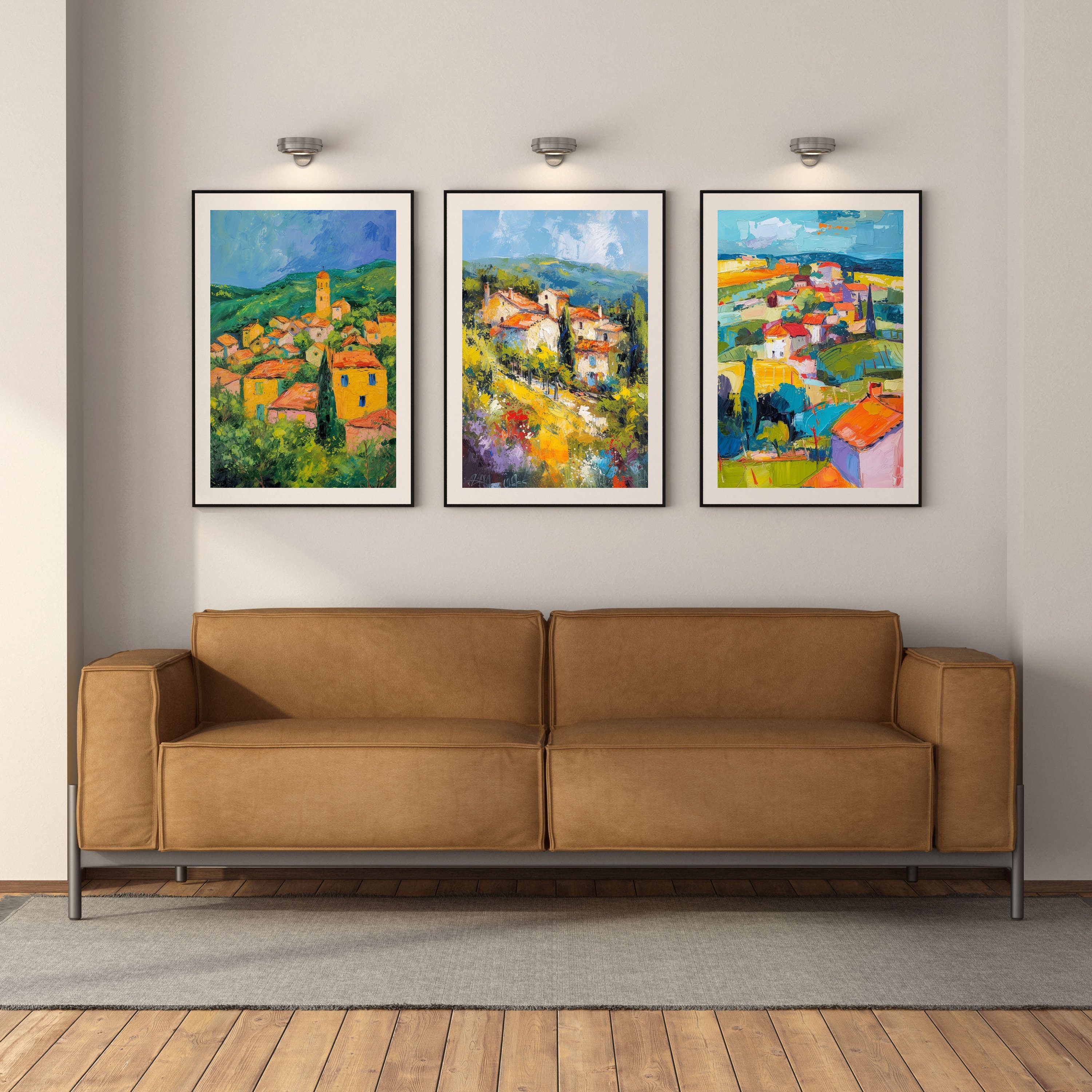 French Countryside Abstract Modern Art Set. Abstract Art Print Set of 3 ...