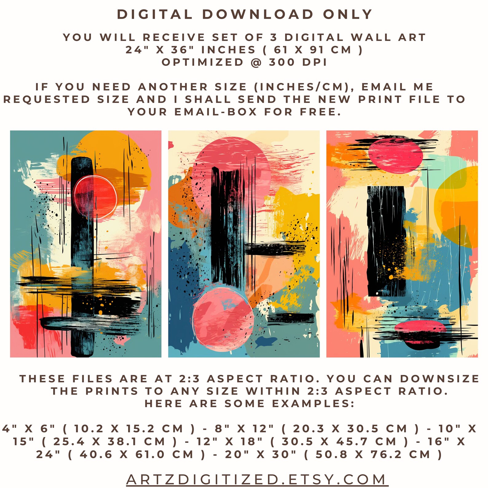 Abstract Modern Art Set Digital Wall Art Abstract Art Print Set of 3 ...