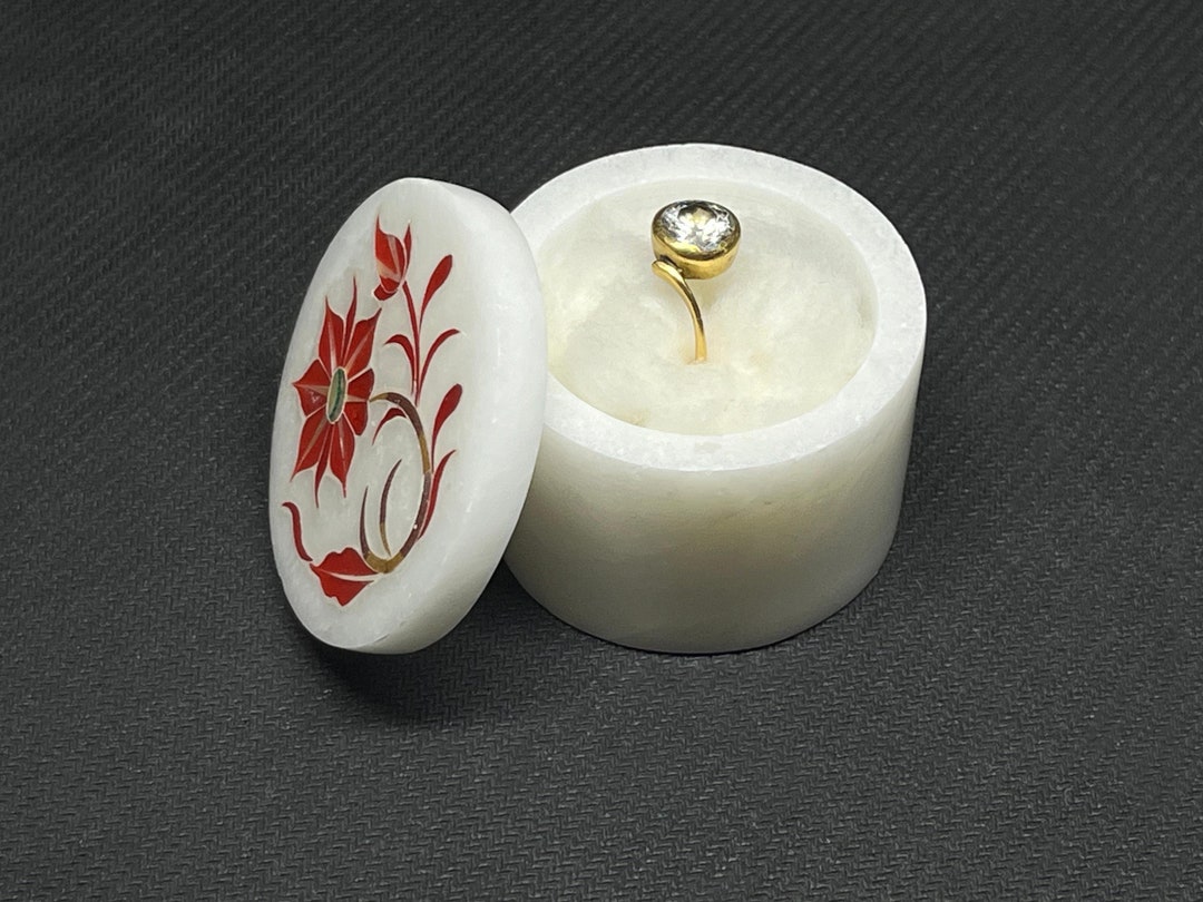 Flower Pattern Handmade Marble Ring Box Inlay With Precious, Semi ...
