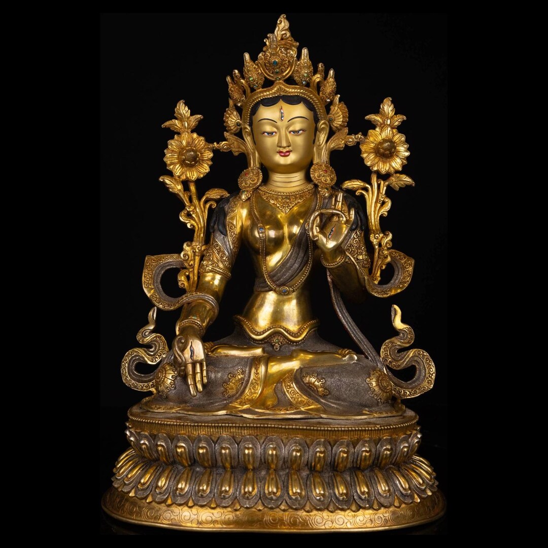 Stunning 24K Gold Gilded White Tara Statue the Goddess of Compassion ...