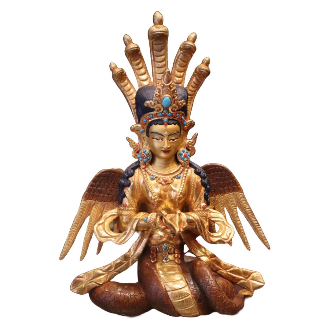 Handmade Naga Kanya Serpent Queen Statue: 24K Gold Gilded Hindu ...