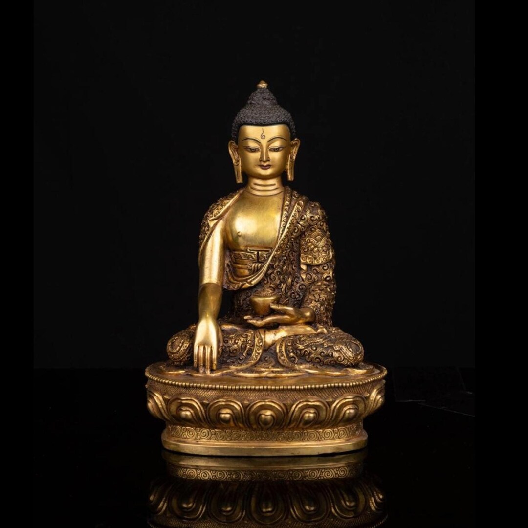 24k Gold Gilded Shakyamuni Buddha Statue: Copper Body, Antique Finish ...