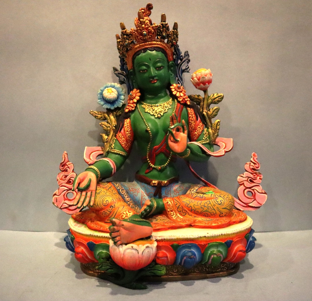 Handmade Tibetan Buddhist Green Tara Statue | Beautifully Hand Painted ...