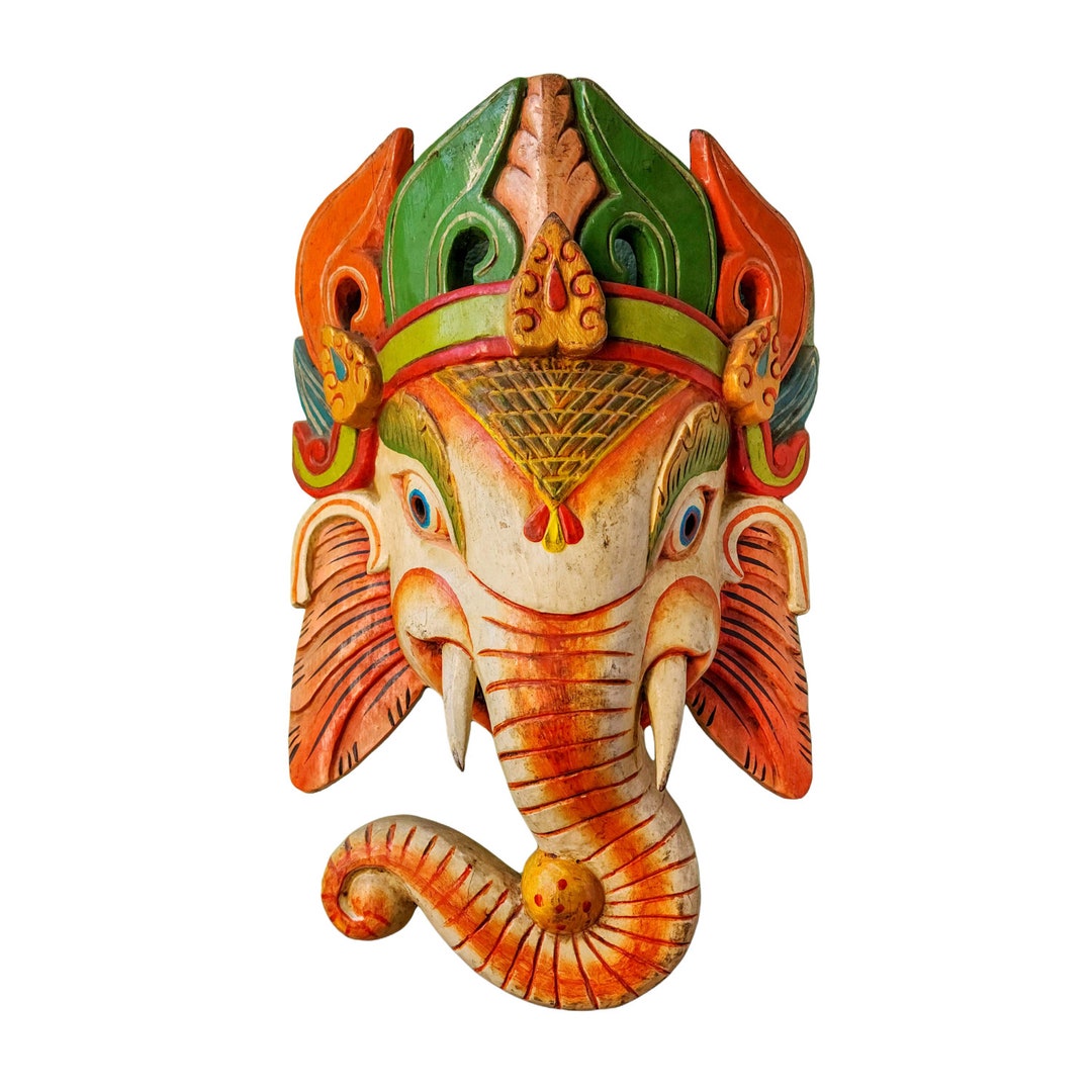 Colorful Hand-painted Wooden Ganesh Mask | Sacred Elephant God | Wall ...