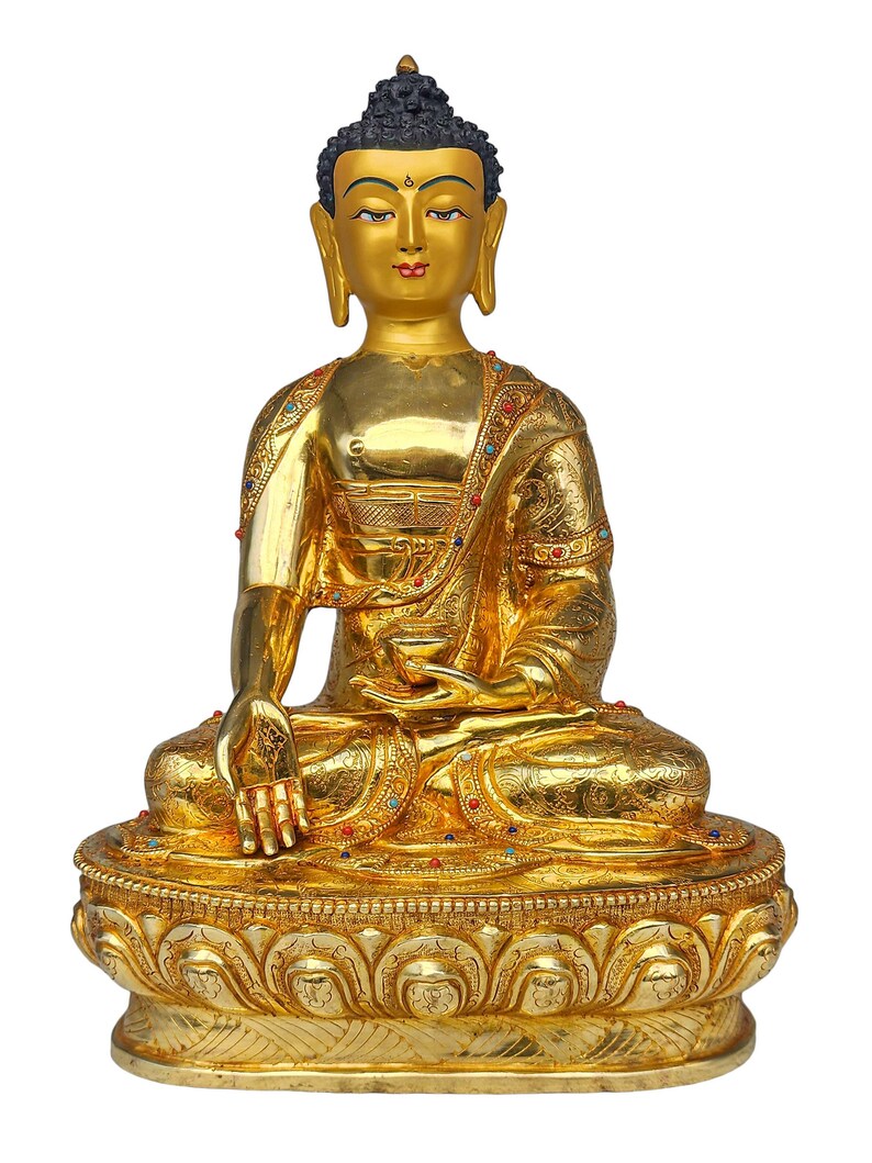 Tibetan Pancha Buddha Statue Set: 24K Gold Gilded, Stone Setting - Etsy