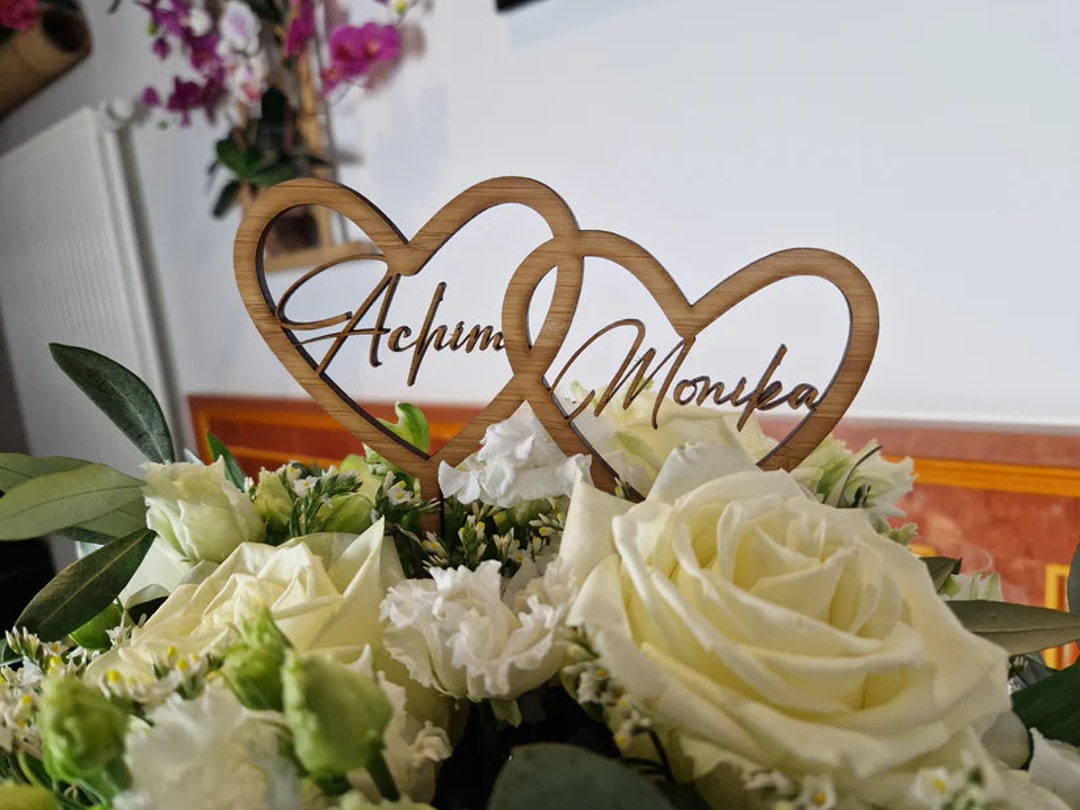 Cake Topper / Cake Topper Made of Bamboo Hearts for Wedding With ...