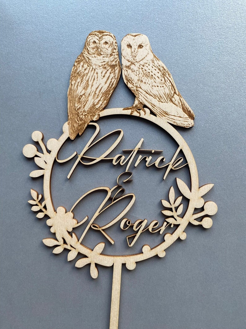 Owl Cake Topper Wooden Cake Topper With Personalization for Weddings ...