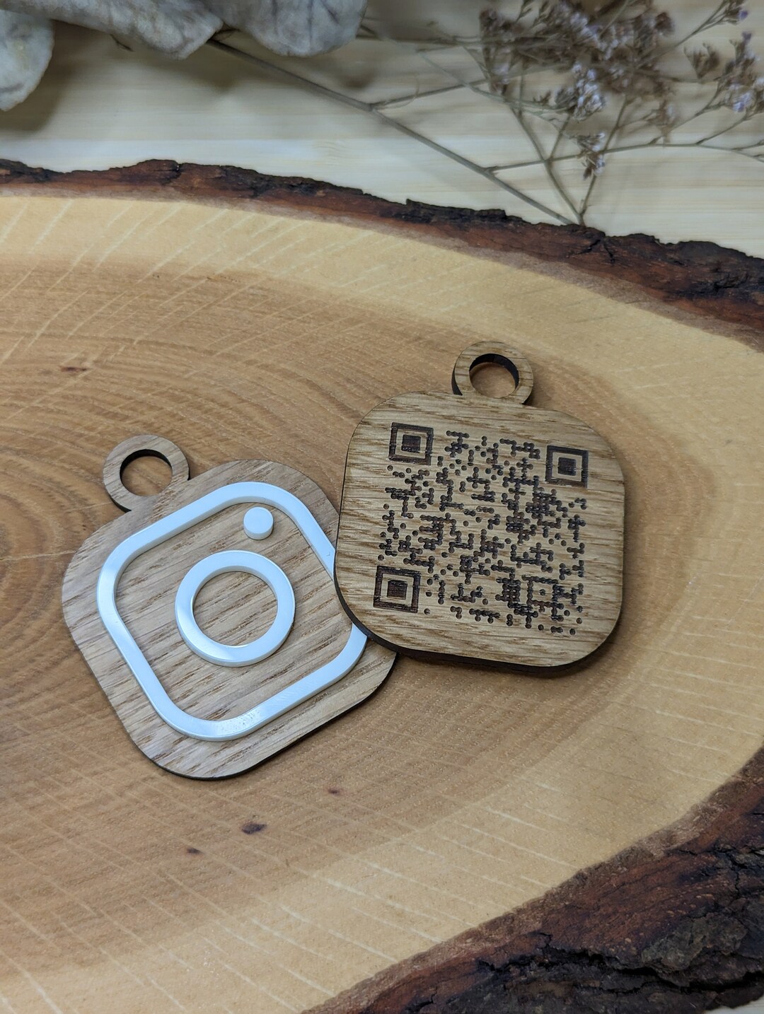 QR Code Pendant Made of Wood 5cmx5cm Keychain With QR Code for ...
