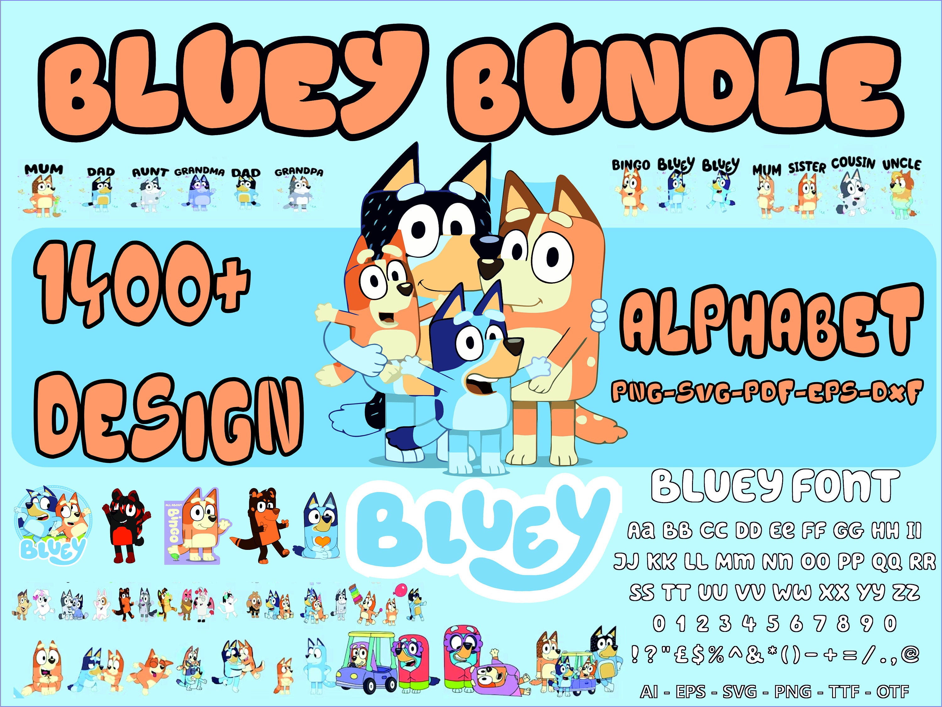1400 Mega Bluuey Bundle, Bluuey Cut Files for Cricut, Bluuey Clipart ...