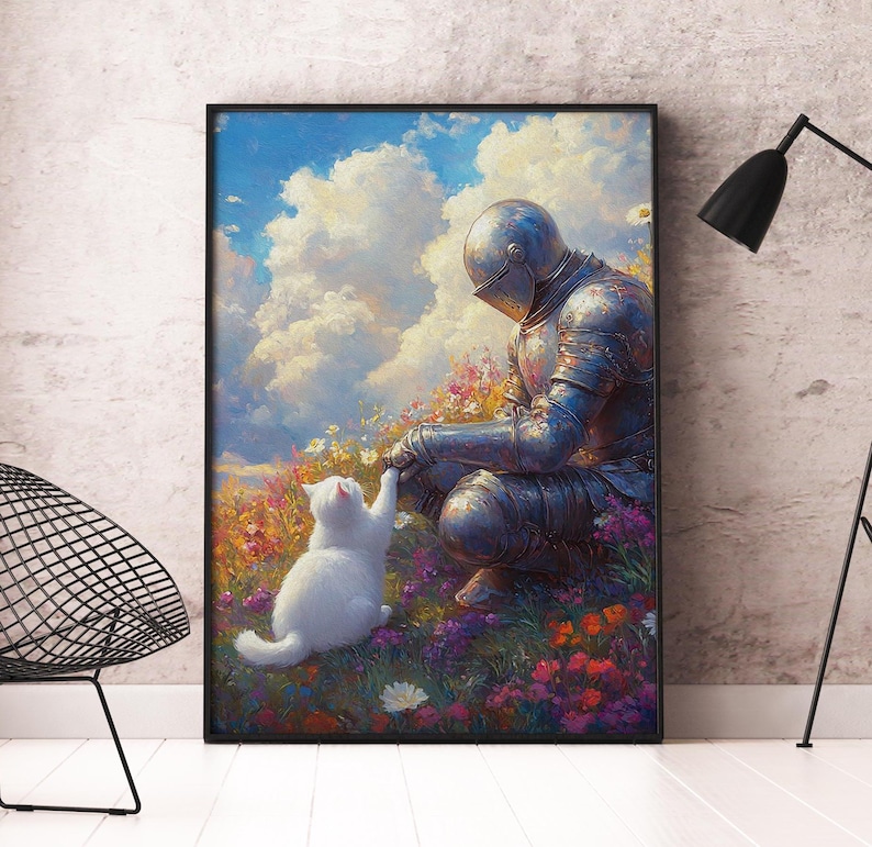 Medieval Knight and Cat Art - Whimsical Fantasy Printable Poster ...