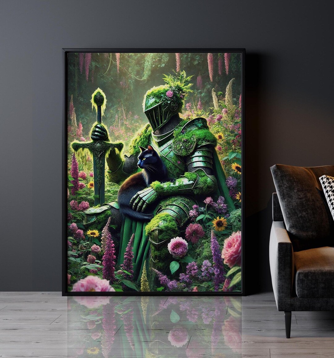 Medieval Knight and Cat Art - Whimsical Fantasy Printable Poster ...