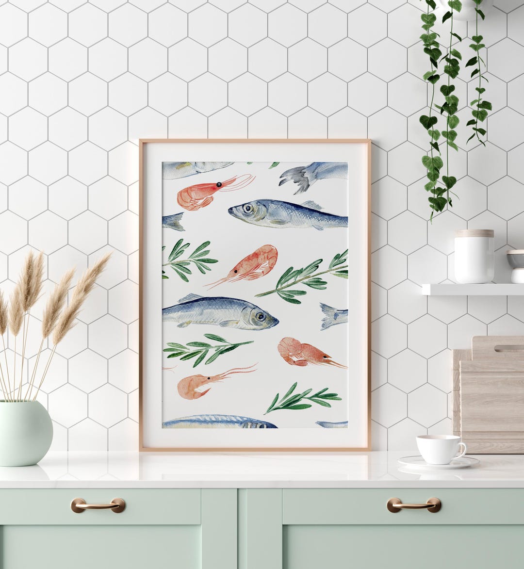 Sardines and Prawn Printable Food Watercolor Decor Wall Art Poster - Etsy