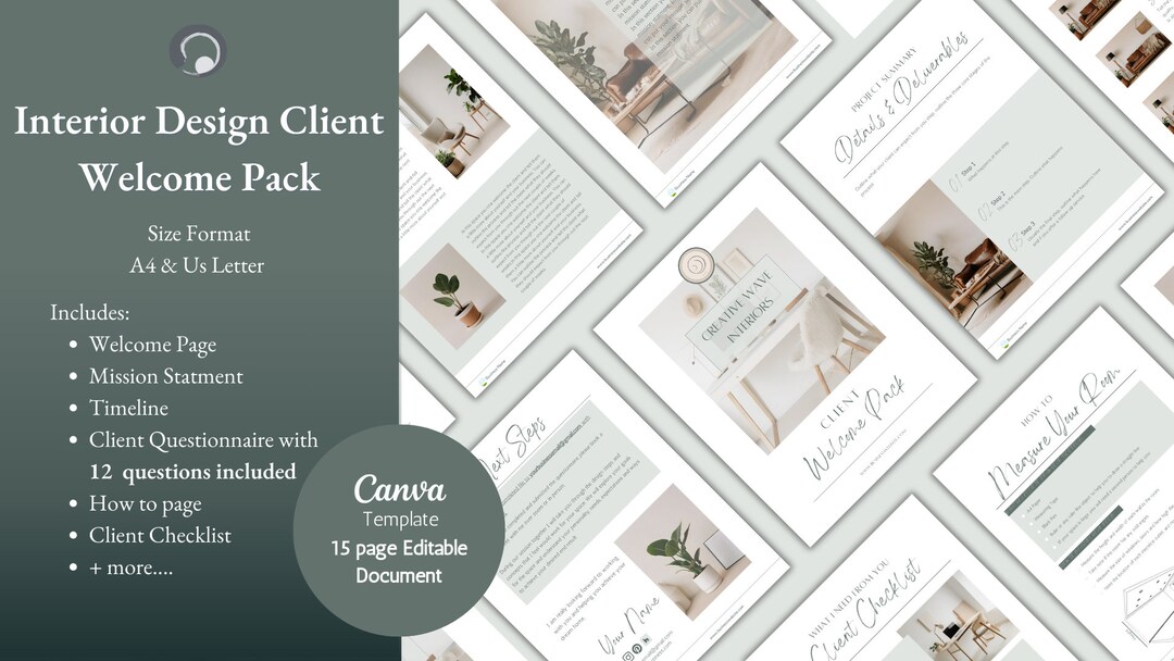 Interior Design Client Welcome Pack Canva Template in A4 and US Letter ...