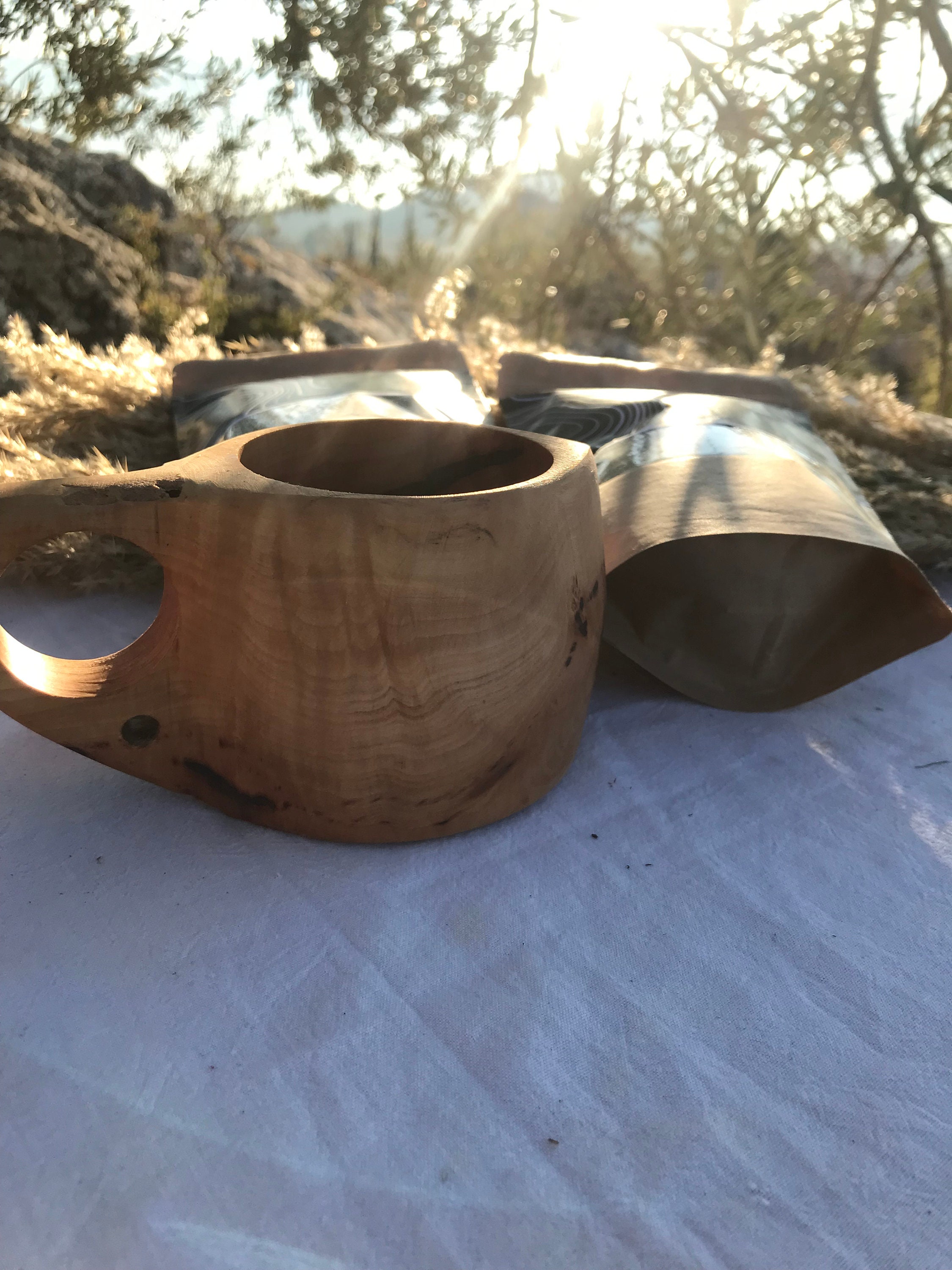 Handmade Wooden Kuksa Mug - Ideal for Camping, Hiking, Fruit Wood Mug ...