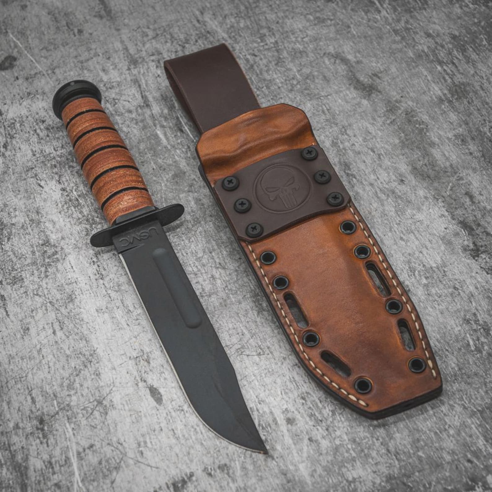 Hybrid Sheath Kydex Leather Case for KABAR USMC 1217 Punisher Edition ...