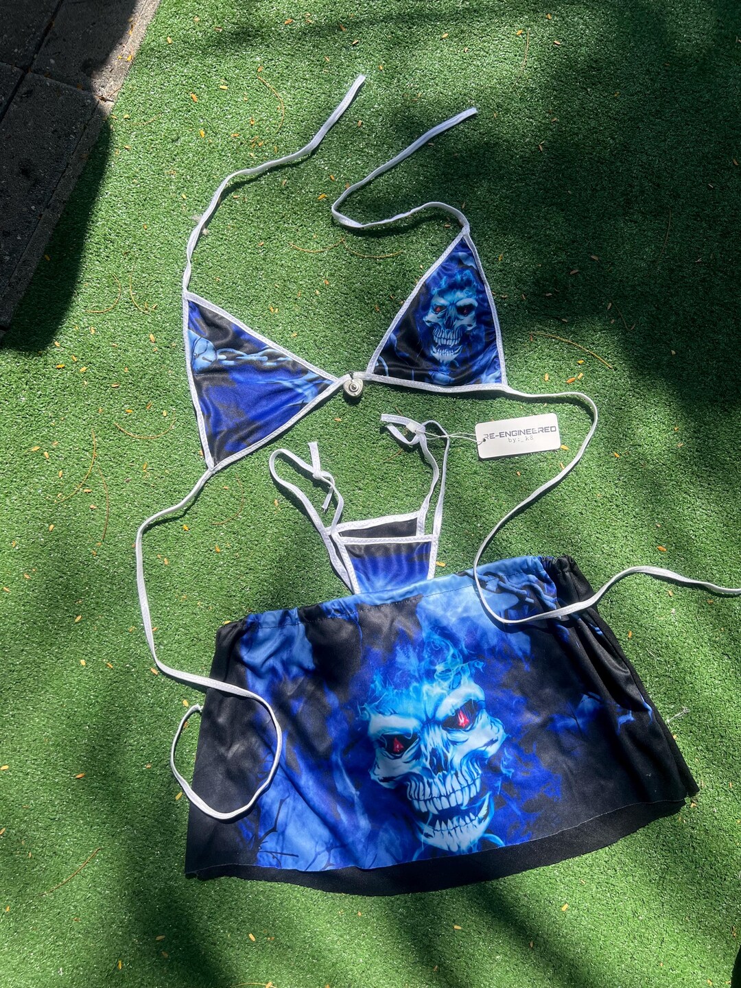 Custom Upcycled Ghost Skull Rave Festival 4-piece Bralette and Skirt ...