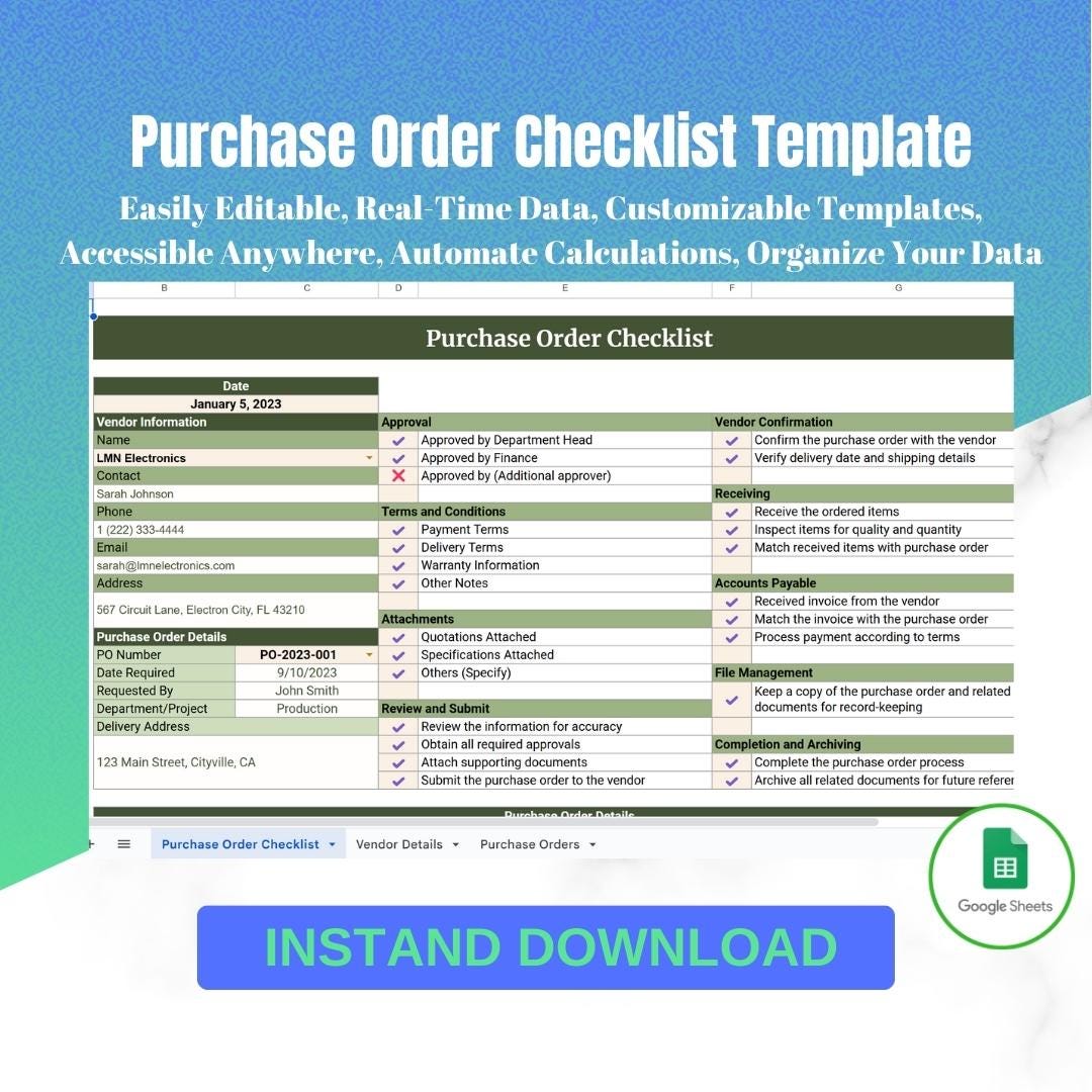 Purchase Order Checklist Template | Streamline and Track Your Orders ...