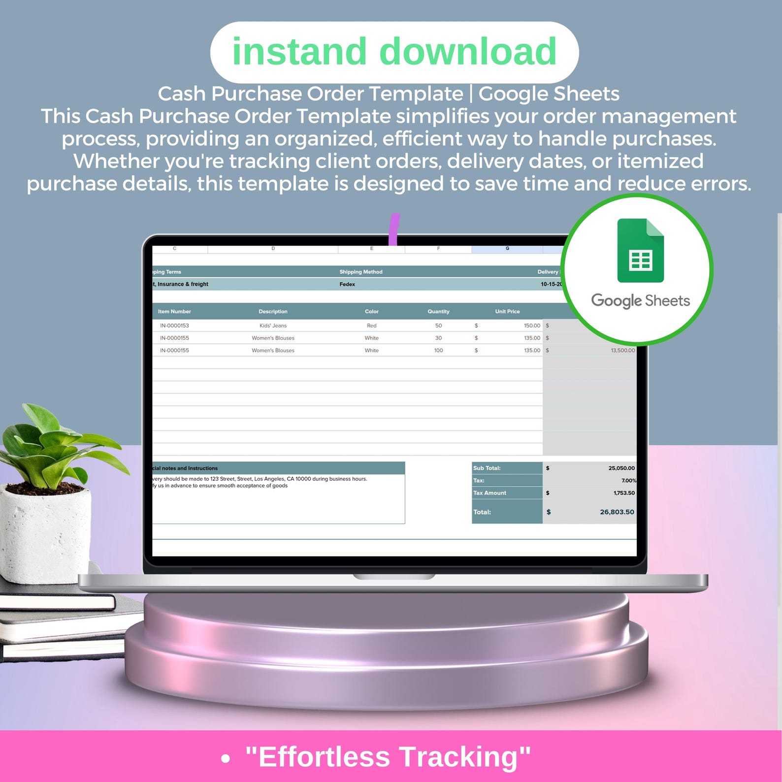Cash Purchase Order Template | Google Sheets | Track Client Orders ...