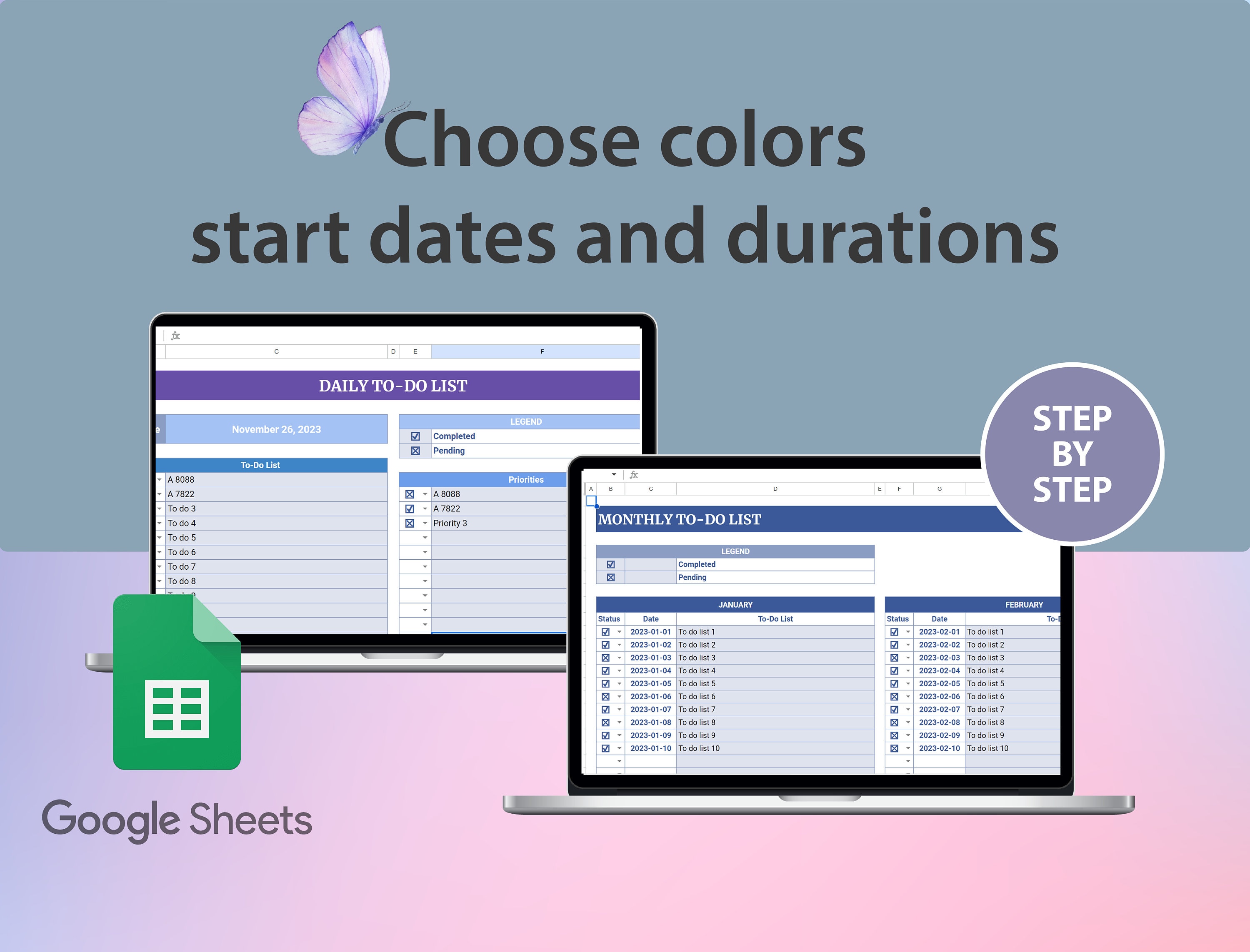 Daily, Weekly, Monthly To-do List Google Sheets Planner Task Organizer ...