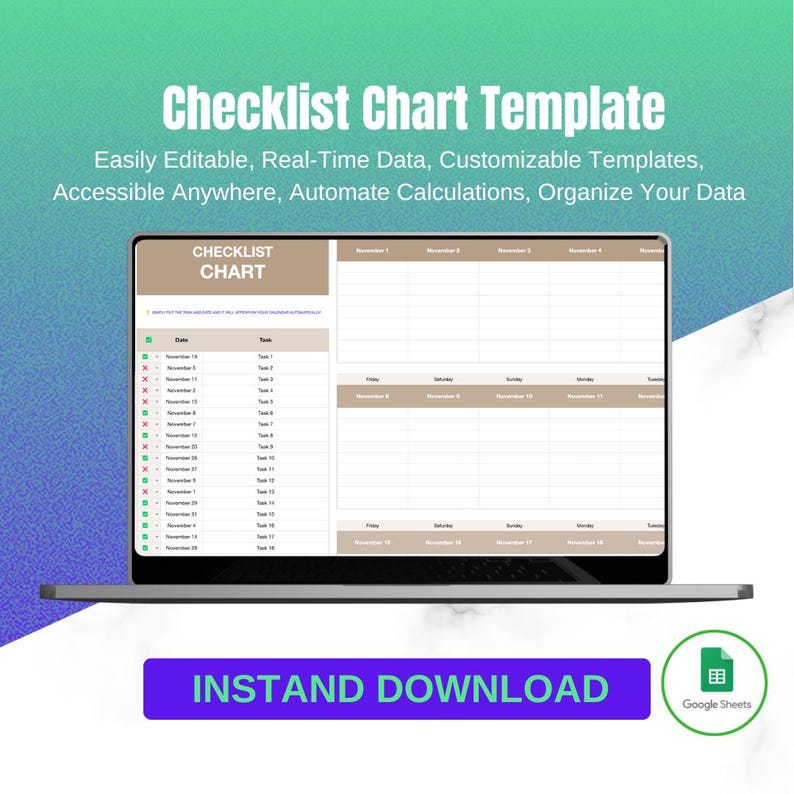 Checklist Chart Template Track Tasks & Goals, Printable Google Sheets ...