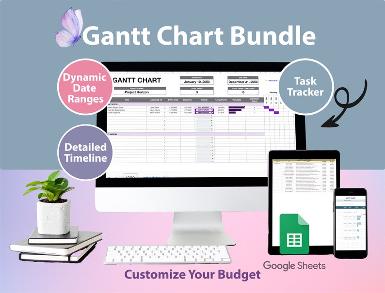 Dynamic Gantt Chart Bundle Custom Date Ranges & Timeline Google Sheets ...