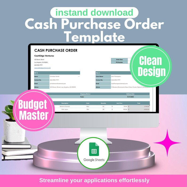 Cash Purchase Order Template | Google Sheets | Track Client Orders ...