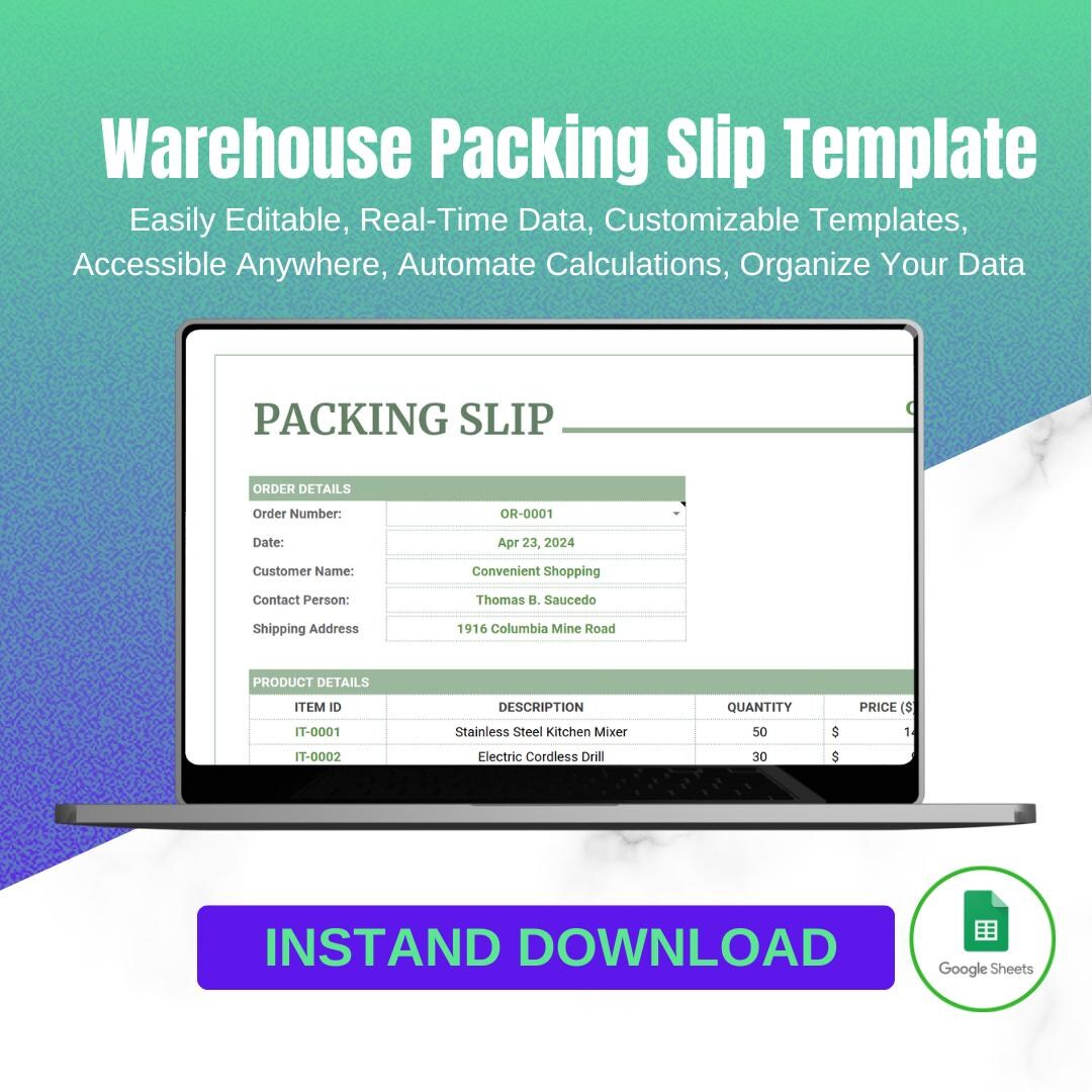 Warehouse Packing Slip Template | Editable Shipping Form | Printable ...