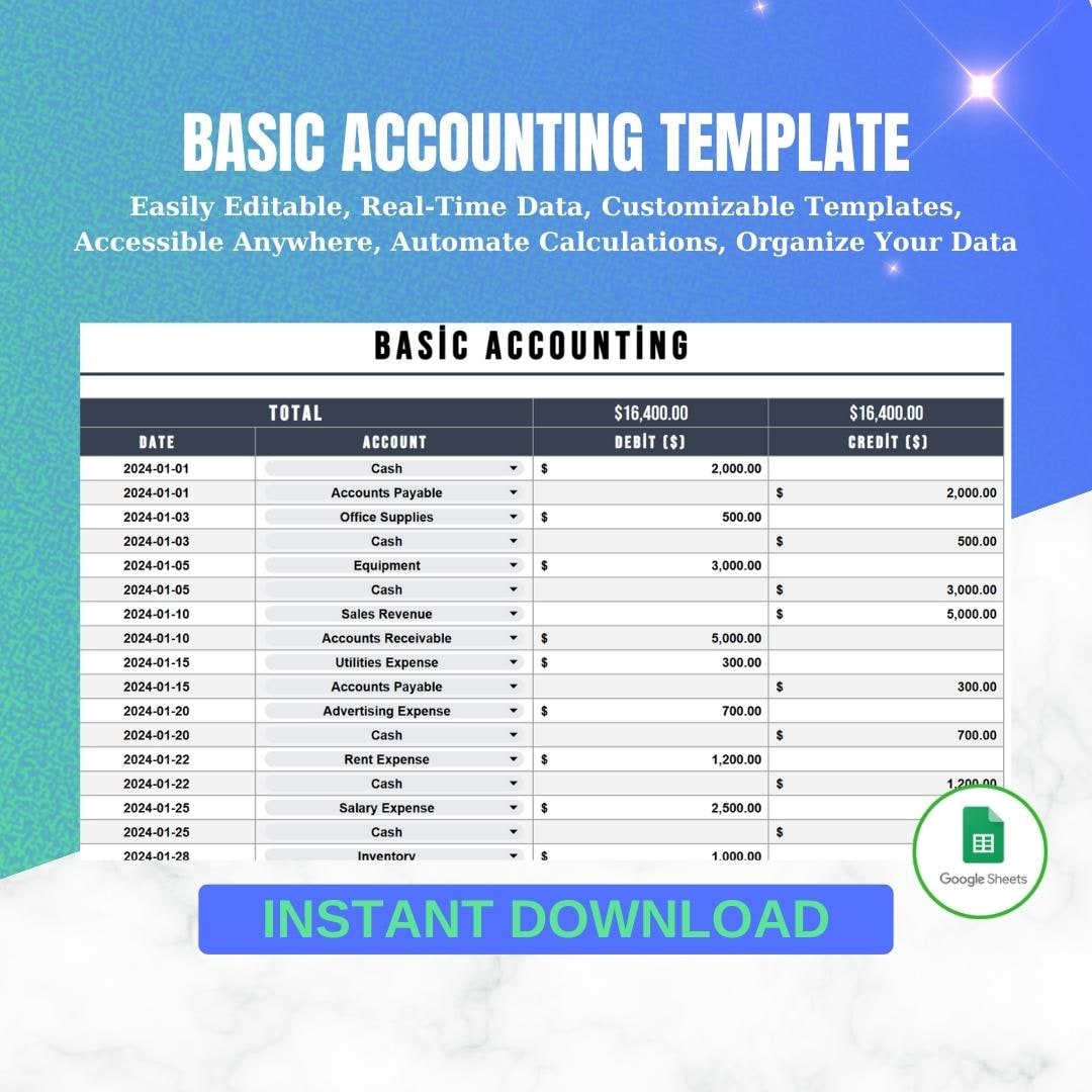 Basic Accounting Template, Digital Download, Editable Google Sheets ...