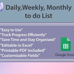 Daily, Weekly, Monthly To-do List Google Sheets Planner Task Organizer ...