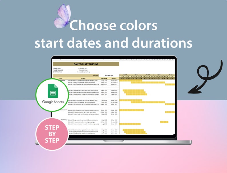 DYNAMIC GANTT CHART Bundle Custom Date Ranges & Timeline Google Sheets ...