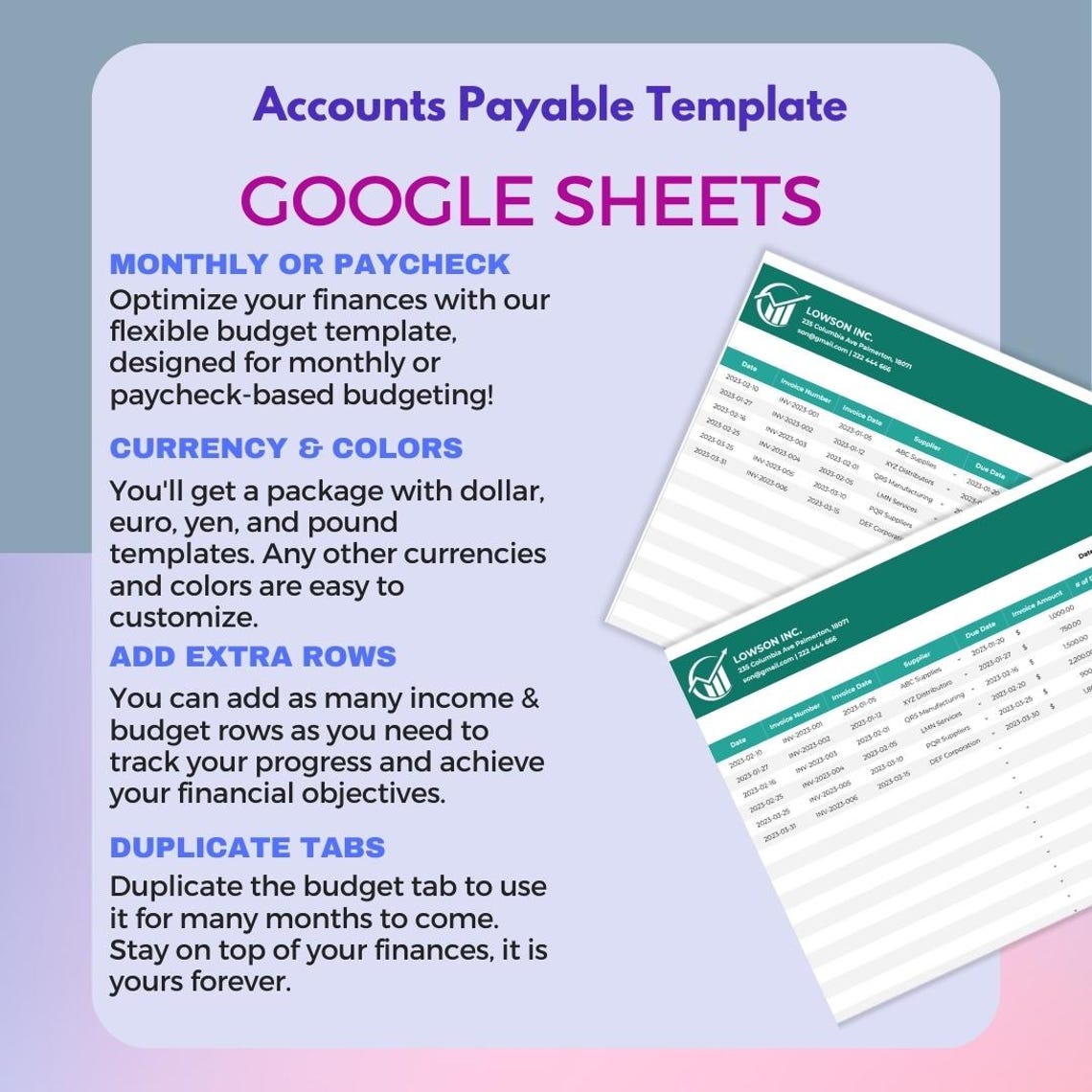 Accounts Payable Dashboard Template, Editable Google Sheets, Finance ...