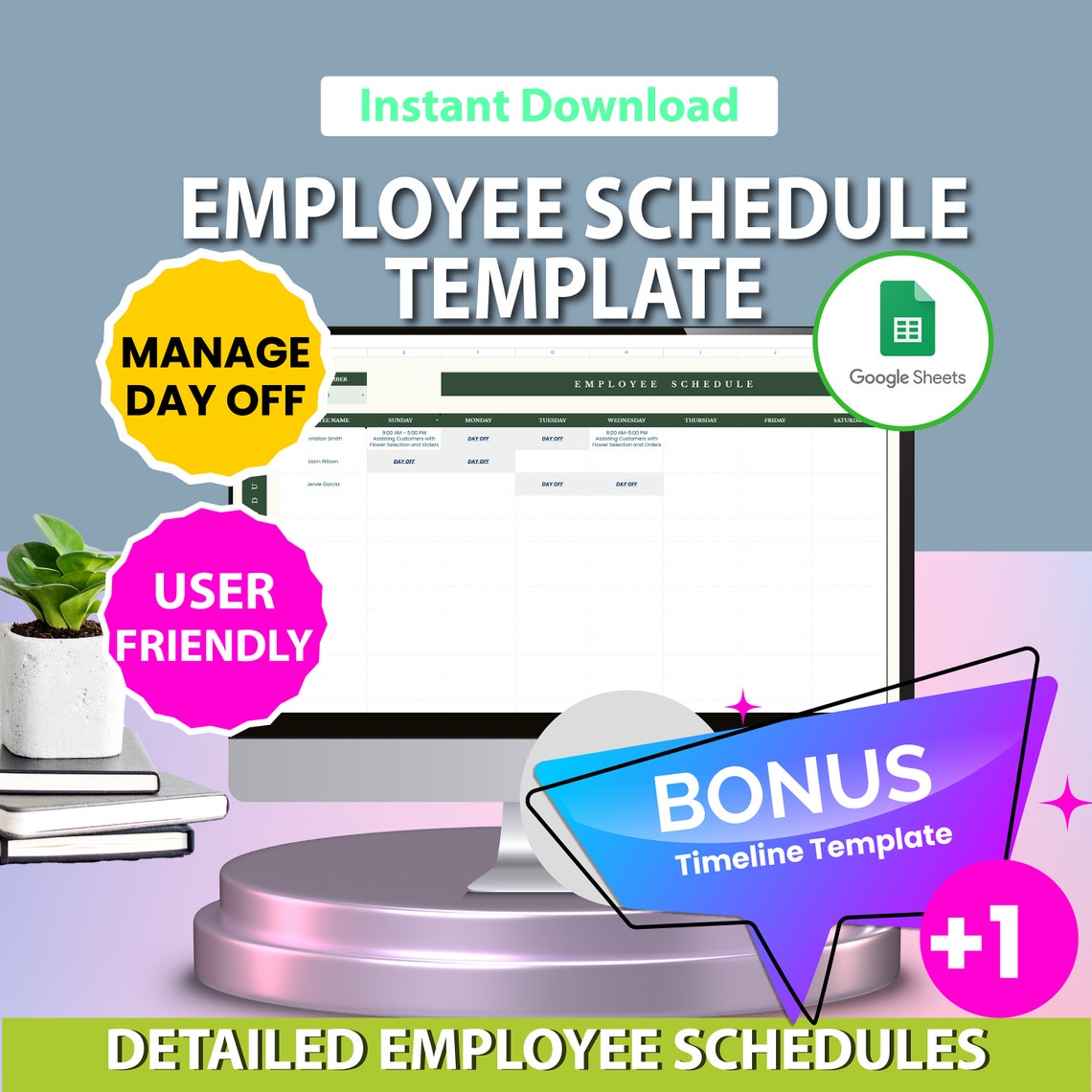 EMPLOYEE SCHEDULE Template, Google Sheets for Small Business, Office ...
