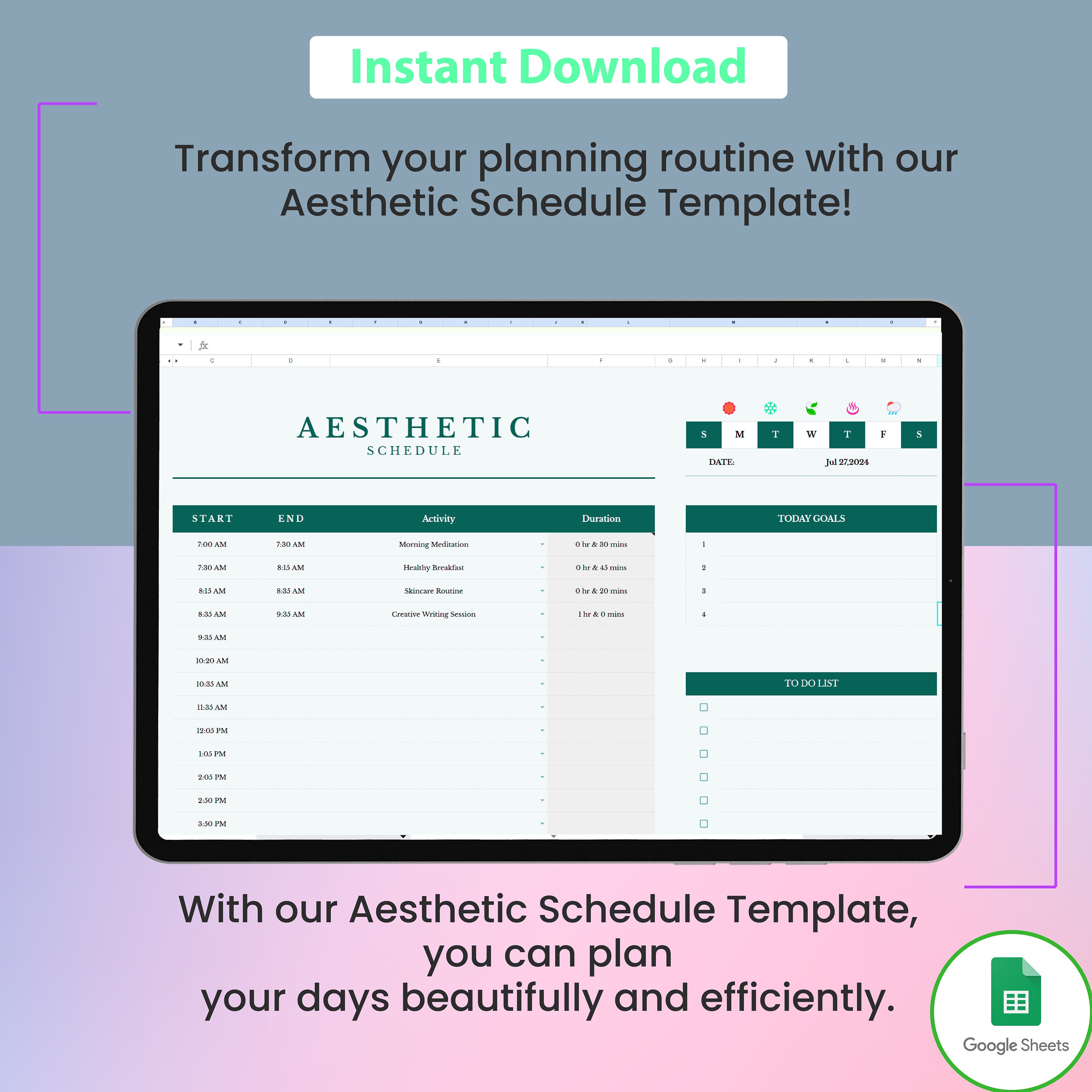 Aesthetic Schedule Template Elegant Daily, Weekly, Monthly Planner ...