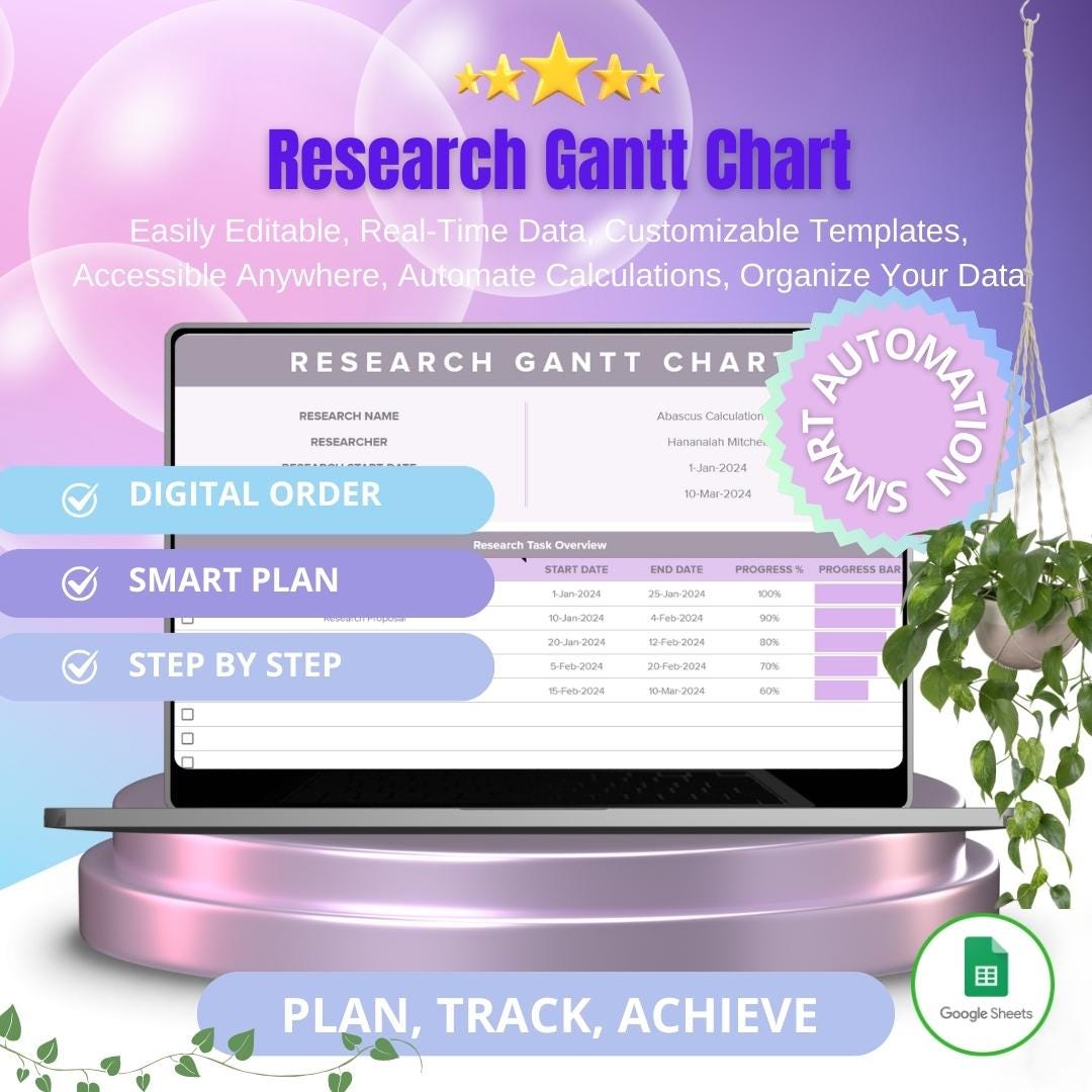 Research Gantt Chart Template | Google Sheets Project Planner | Task ...