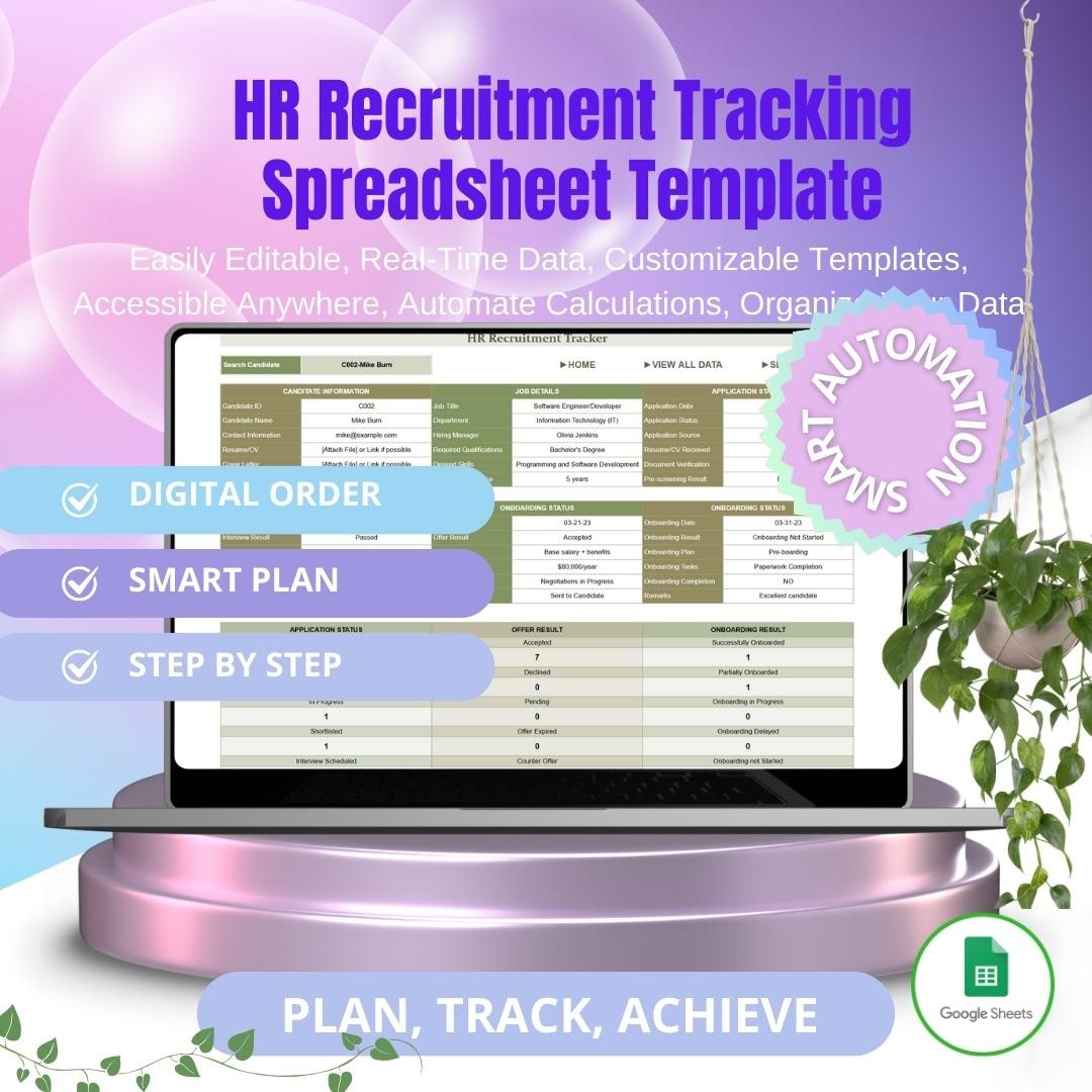 HR Recruitment Tracking Spreadsheet Template - Excel & Google Sheets ...