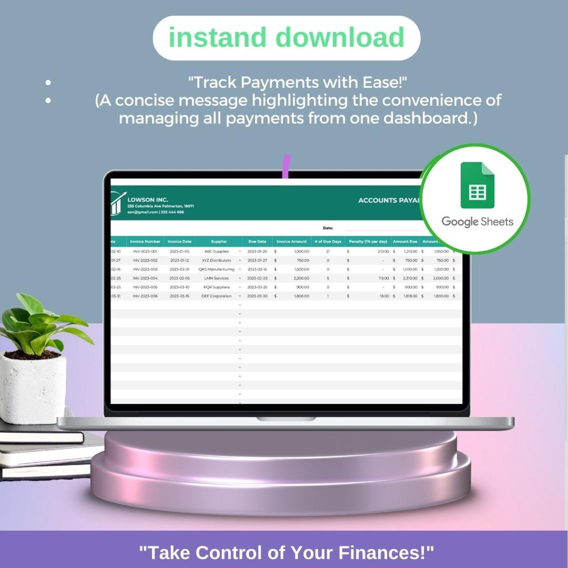 Accounts Payable Dashboard Template, Editable Google Sheets, Finance ...