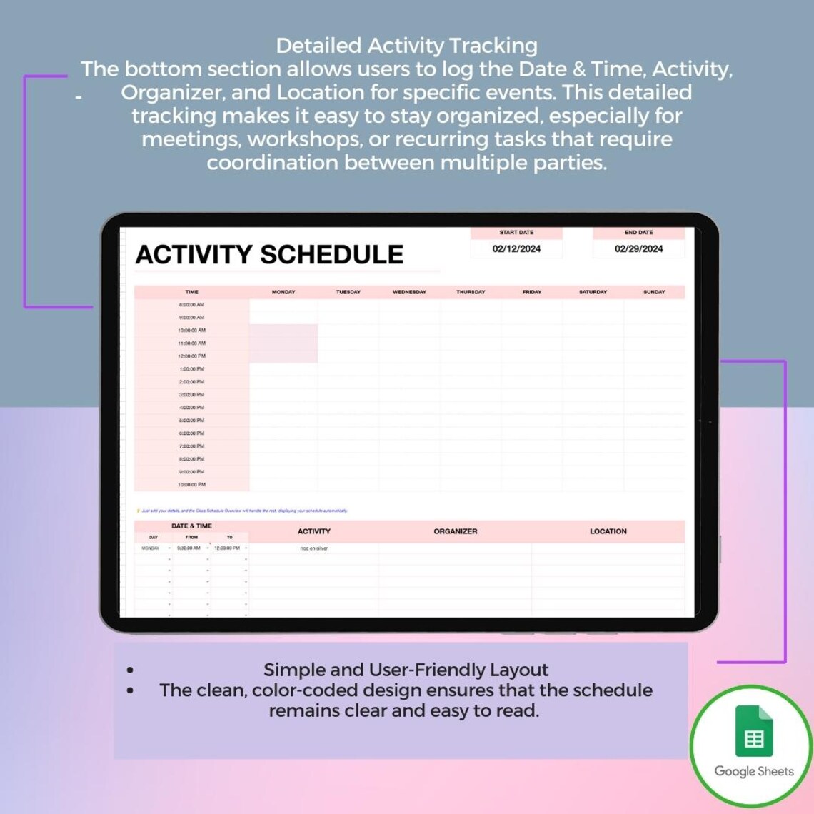Customizable Daily Activity Schedule Template for Efficient Time ...