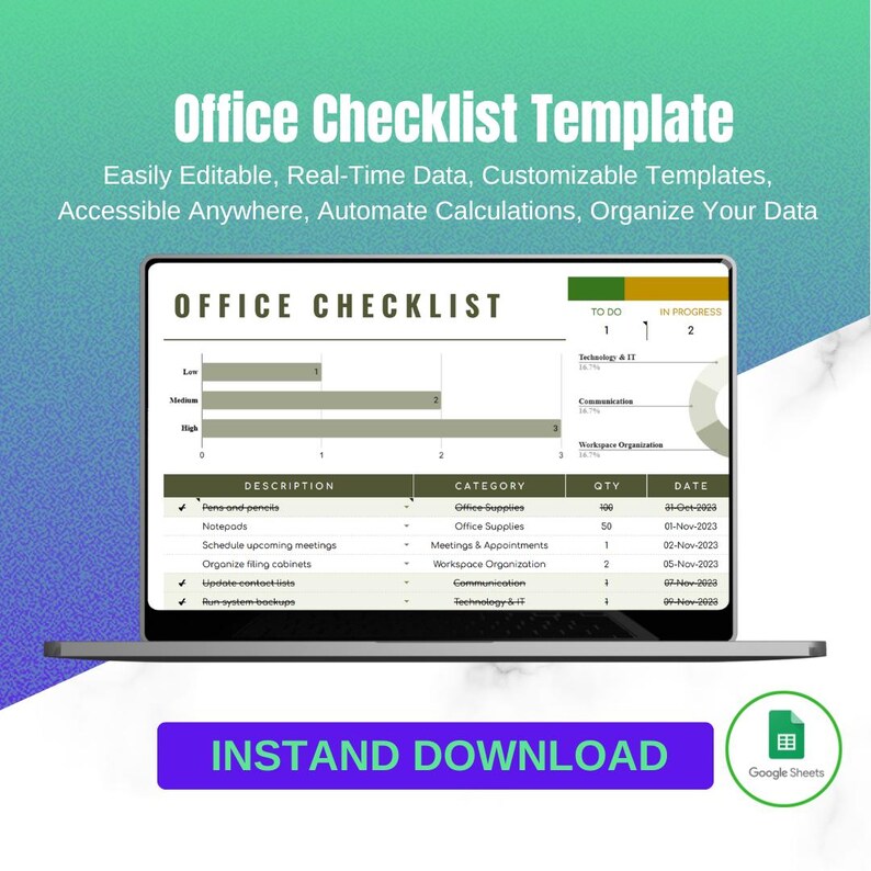Office Checklist Template | Task Organizer for Work Productivity ...