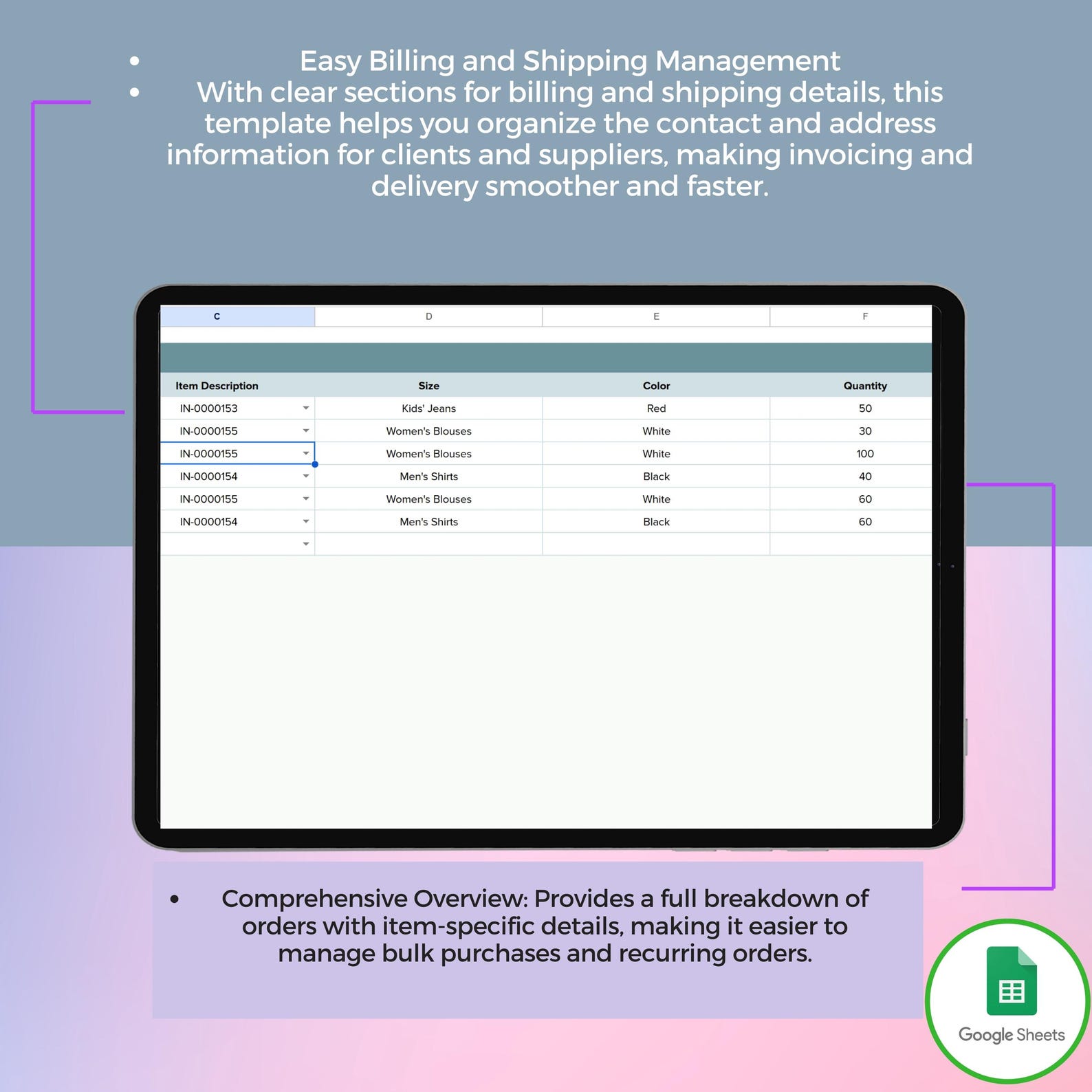Cash Purchase Order Template | Google Sheets | Track Client Orders ...